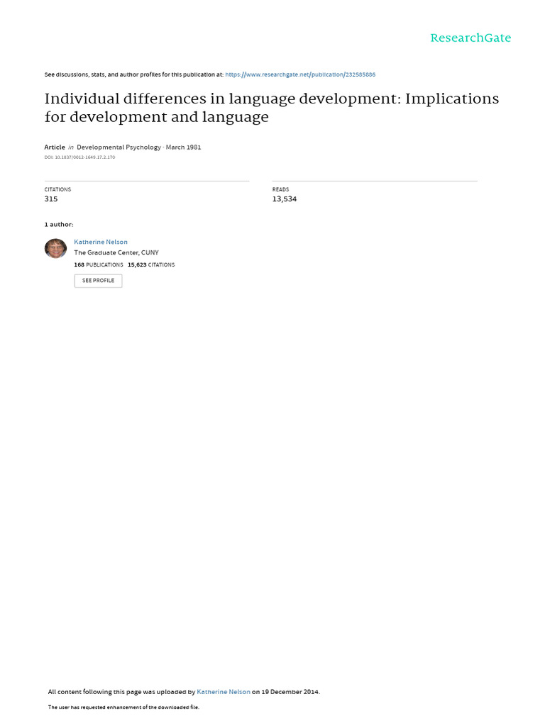 Nelson K. 1981 Individual - Differences - in - Language - Development - Imp | PDF | Language ...