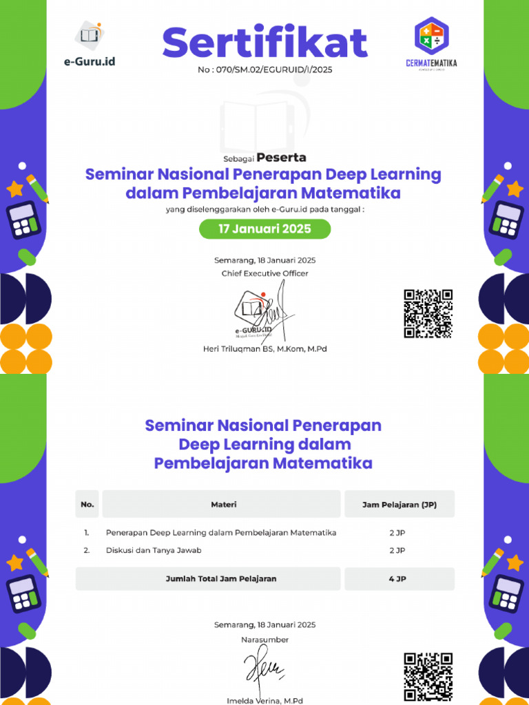 Sertifikat Deep Learning Pada Matematika 4JP | PDF