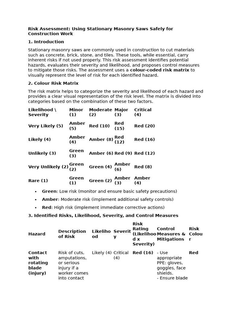 Risk Assessment For Masonry Cutter | PDF | Personal Protective ...