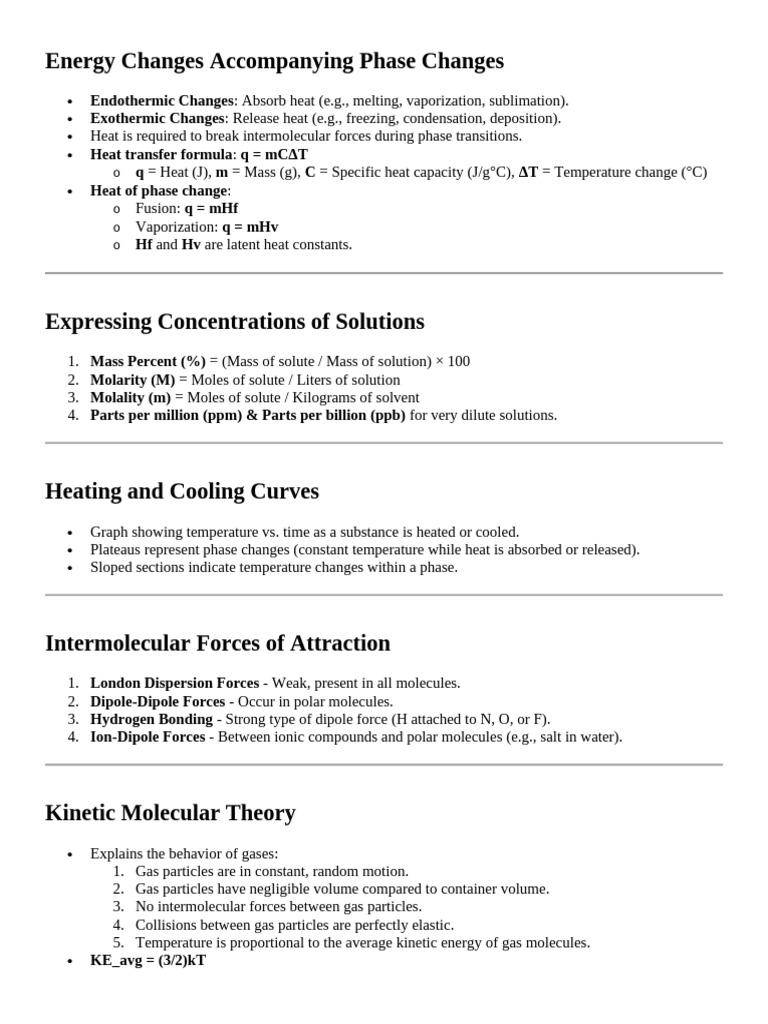Phase Changes and Solution Concentrations | PDF | Gases ...