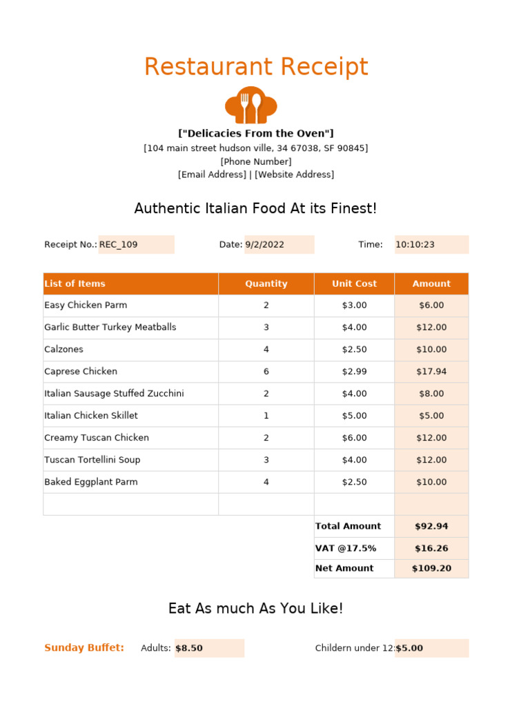 Simple Restaurant receipt | PDF