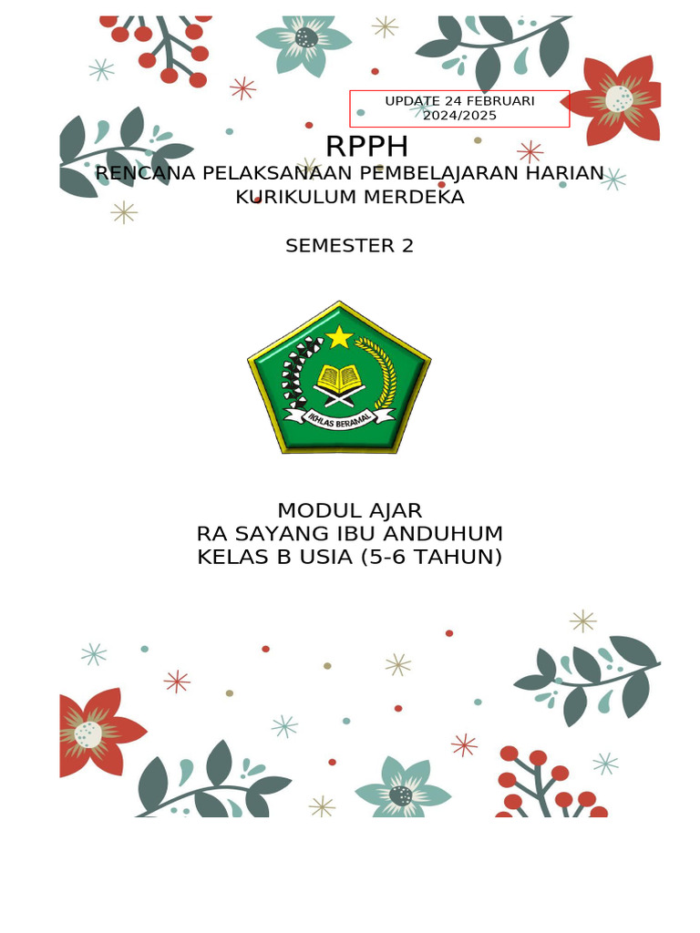 Rpph semester 2 b Ra sayang ibu 2024 | PDF