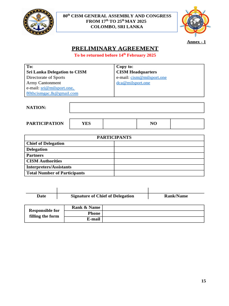 80th GA - Invitation File - Annex 1 - Preliminary Agreement | PDF