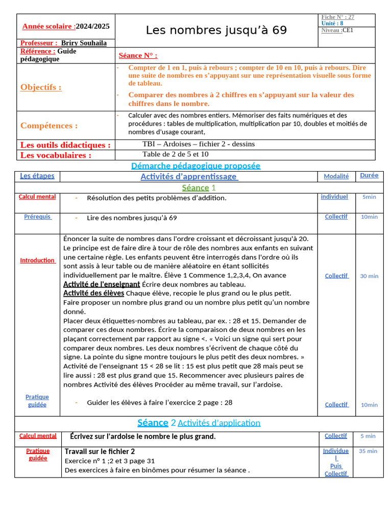 Comparaison des Nombres en CP | PDF | Pédagogie