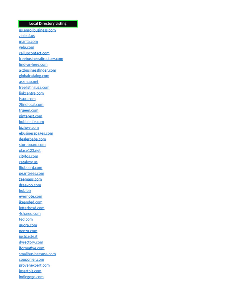 Comprehensive Local Directory List | PDF