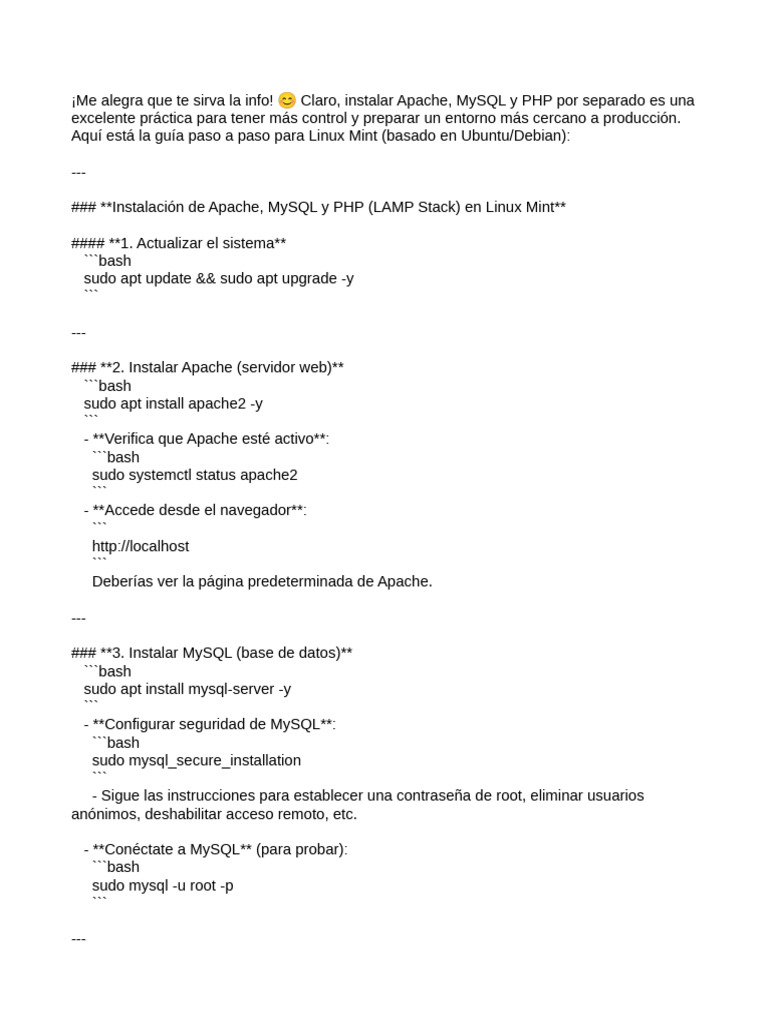 Instalación De Apache Mysql Y Php Lamp Stack En Linux Mint Pdf Servidor Apache Mi Sql