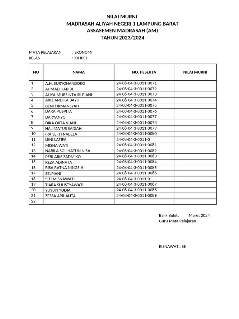 Blangko AM Nilai Murni | PDF