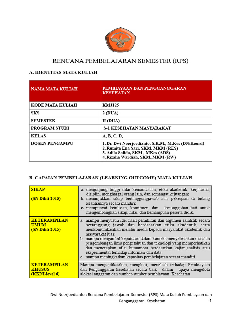 11.a. Rps Pembiayaan & Anggaran Kes 2025 (Kelas Abcd) | PDF