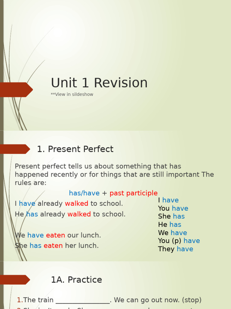 ESL Unit 1 Revision PowerPoint No Answers | PDF
