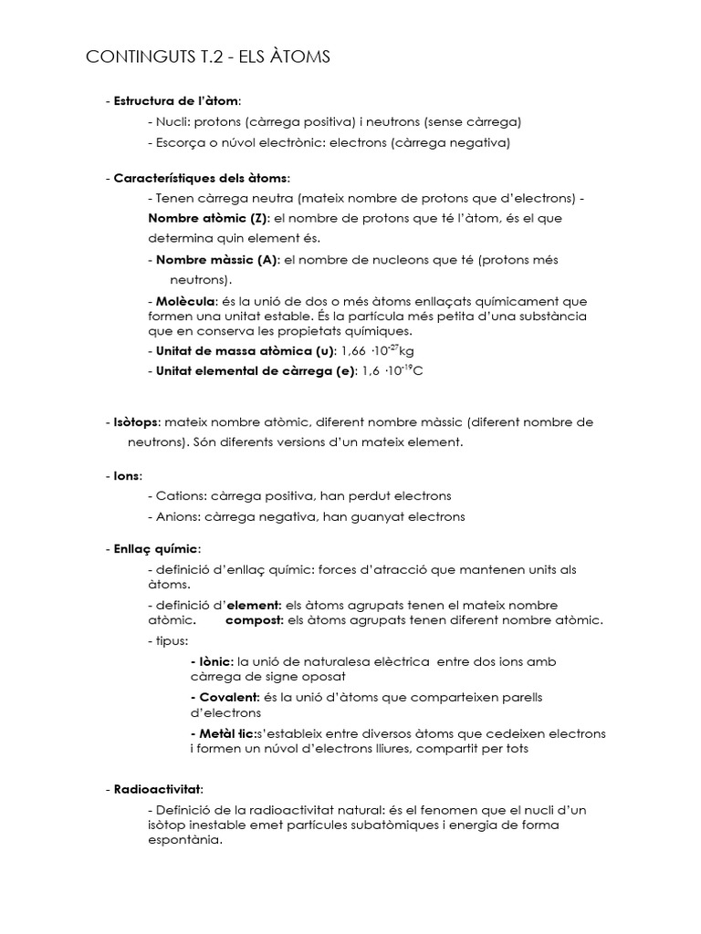 Continguts Examen T.2 - Els Àtoms (Ii) 23-24 | PDF