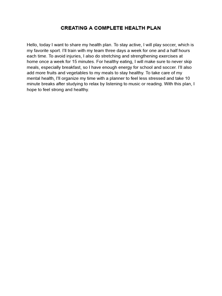 Creating a Complete Health Plan (1) | PDF