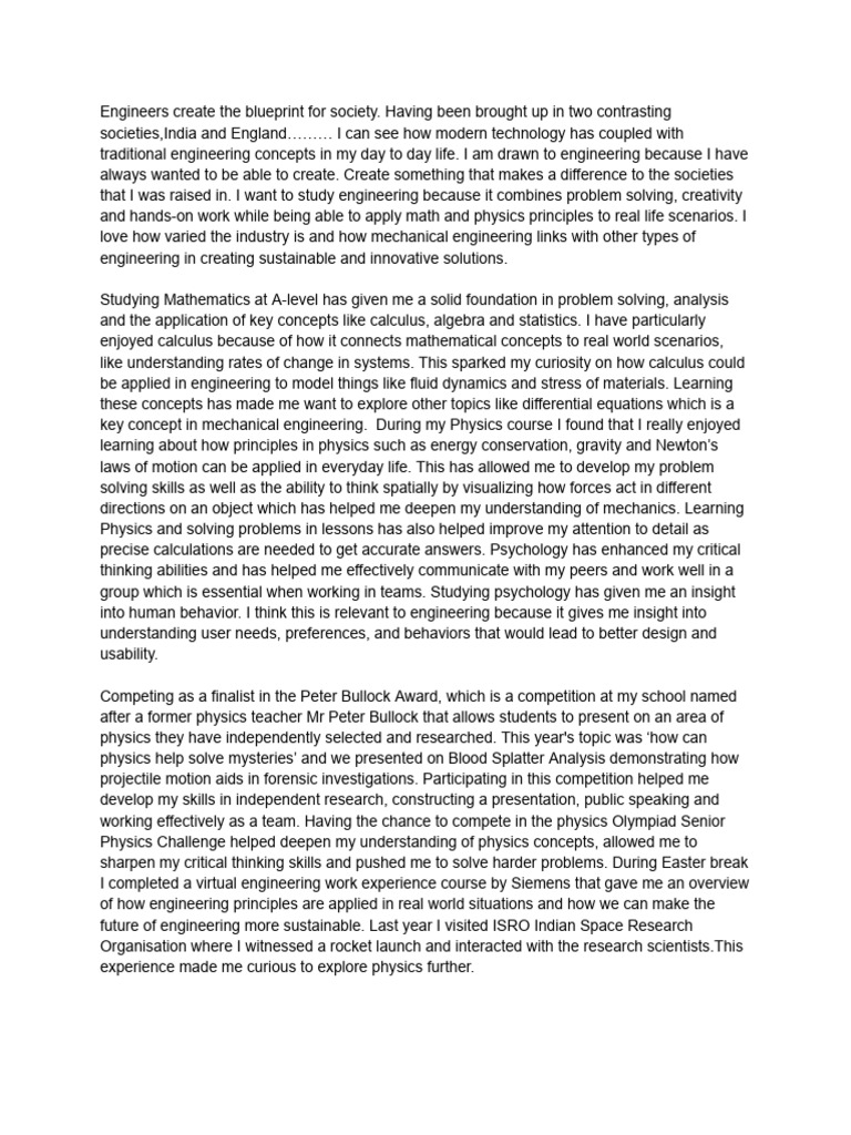 PERSONAL STATEMENT!!!! | PDF | Calculus | Engineering