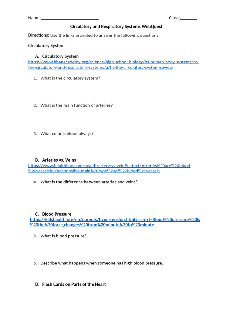 Student Circulatory & Respiratory Quest | PDF | Respiratory System | Lung