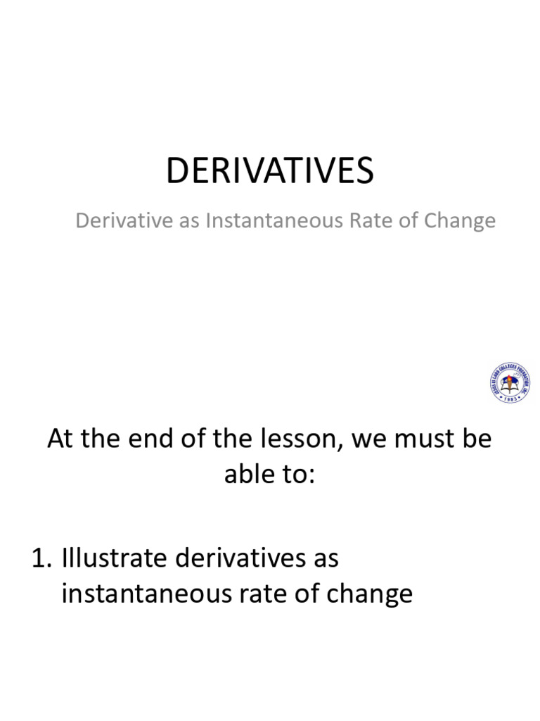 Basic Calculus Derivatives As Instantaneous Rate of Change | PDF ...