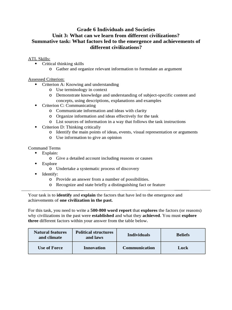 Grade 6 - Unit 3 Summative Assessment | PDF | Critical Thinking | Knowledge