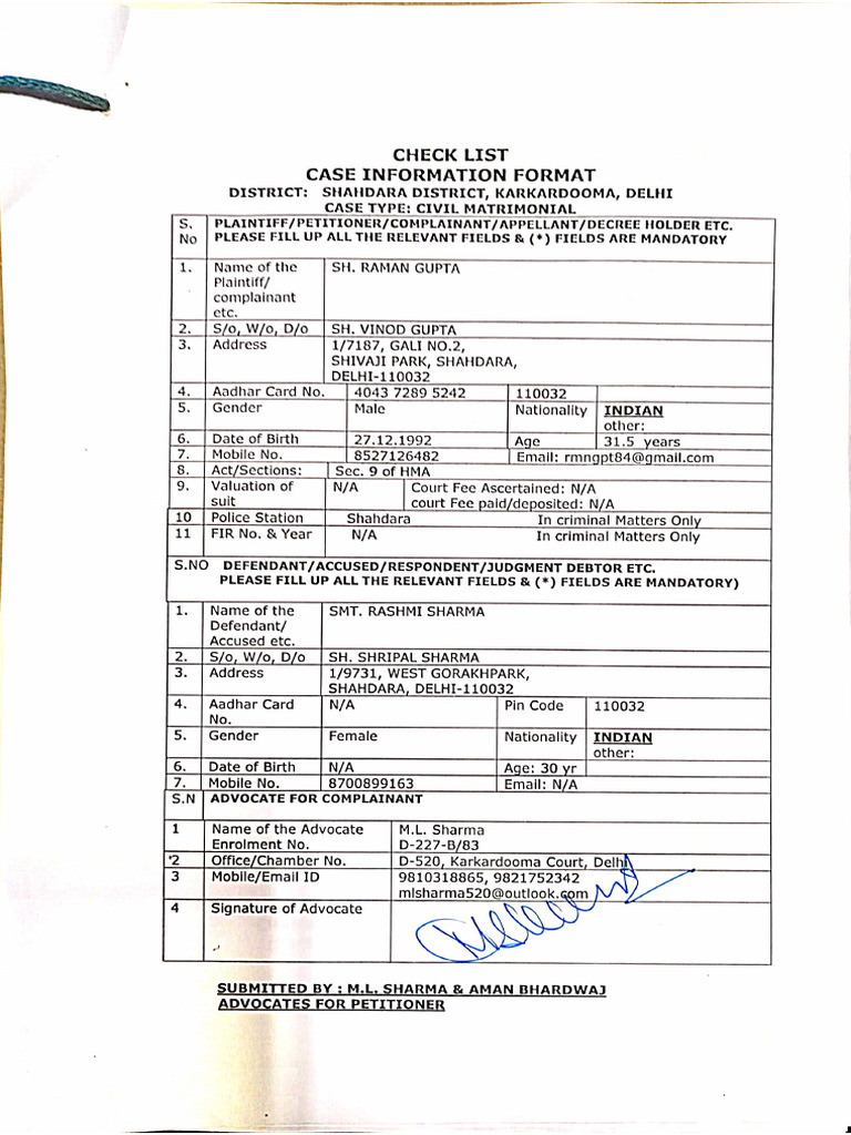 Civil Matrimonial Case Petition Delhi | PDF | Affidavit