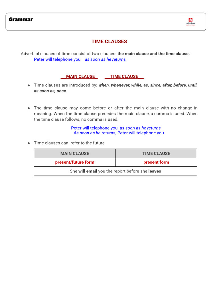 Understanding Time Clauses | PDF