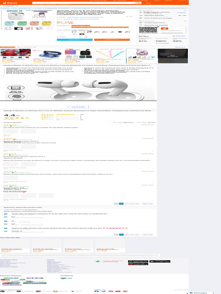 AirPods - Pro I12 & I7s Wireless Earbuds Bluetooth 5.0, Super Sound Bass, Charging Case and ...