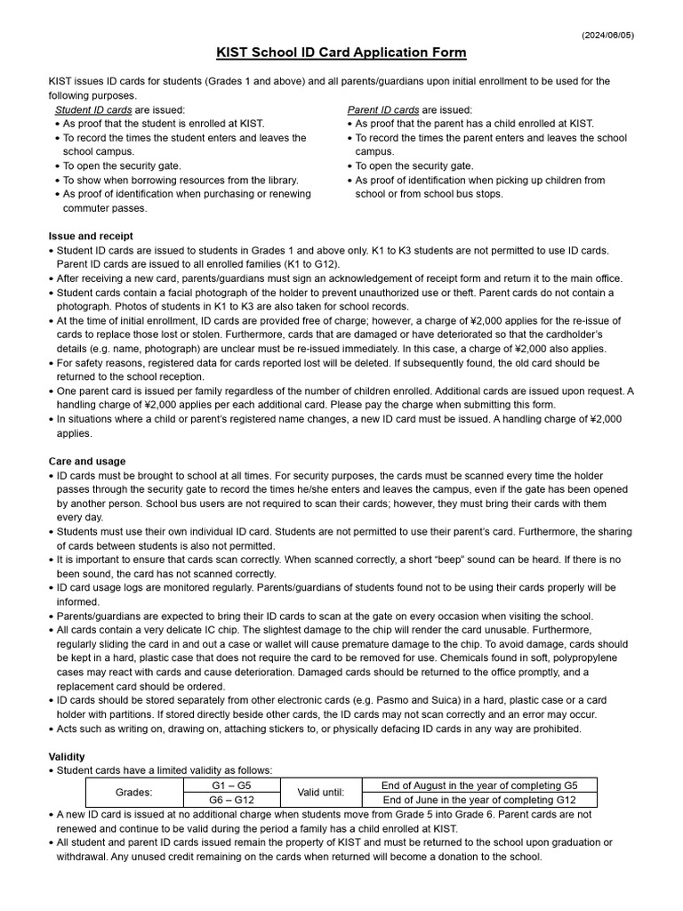 School ID Card Application Form | PDF