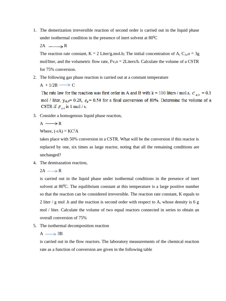 Work sheet 3 | PDF | Chemical Reactor | Continuum Mechanics