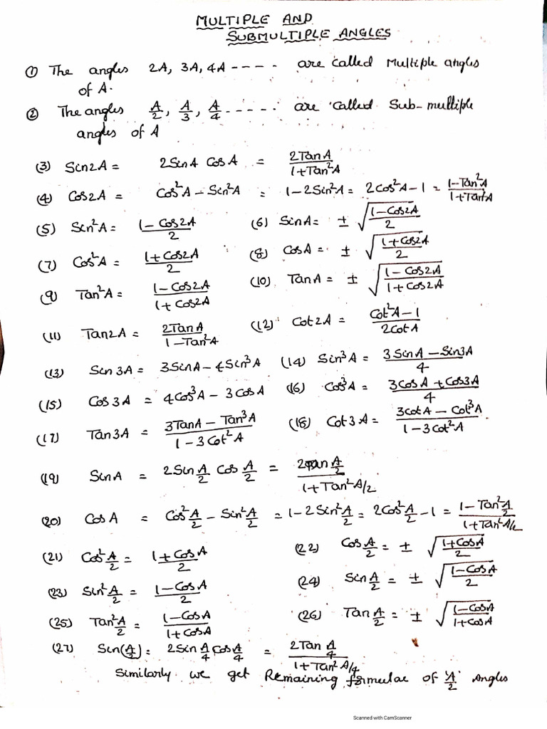 Multiple and Sub Multiple Angles | PDF