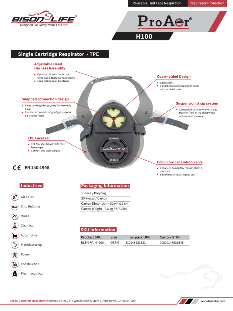 ProAer Reusable Half Face Respirator H100 | PDF | Equipment | Respiration