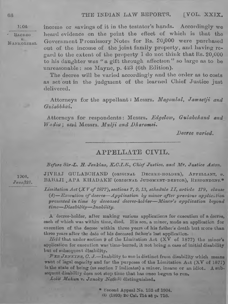 012_Jivraj Gulabchand (Original Decree-Holder) Appellant v. Babaji Apa Khadake (Original ...