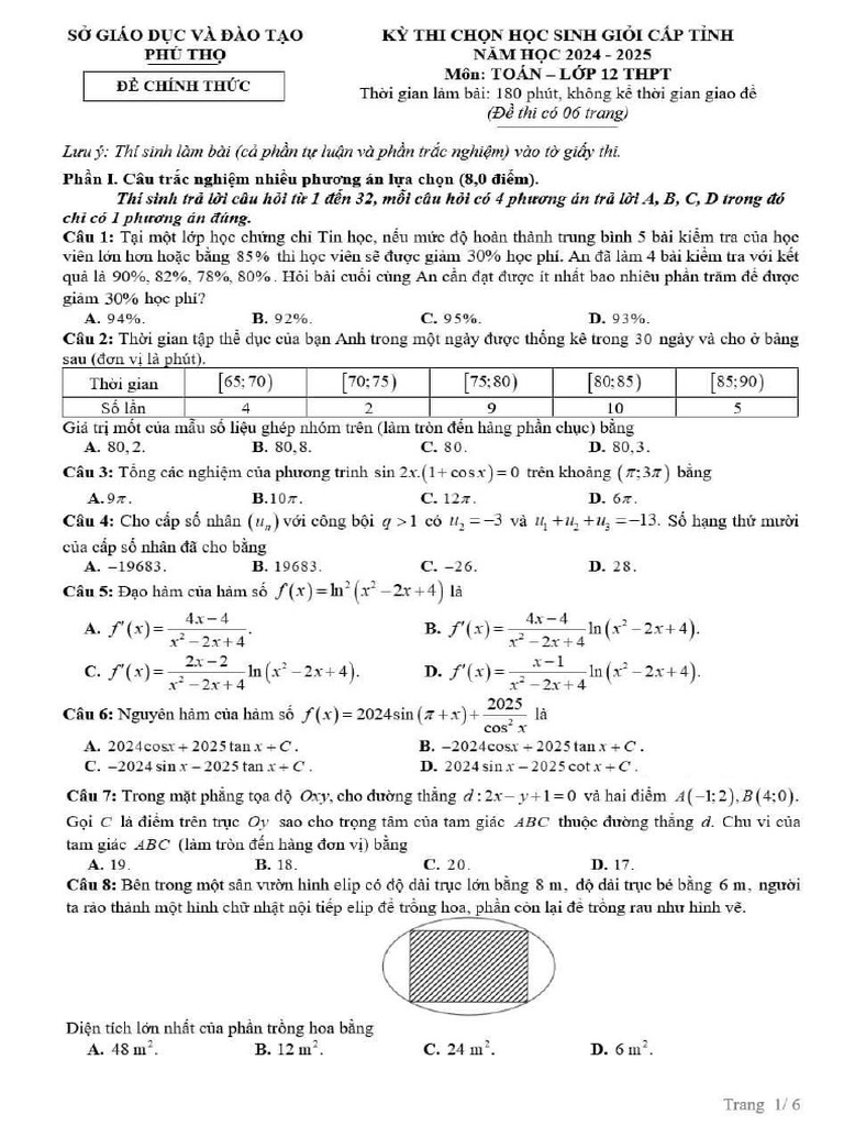 De Chon Hoc Sinh Gioi Cap Tinh Toan 12 Nam 2024 2025 So GDDT Phu Tho | PDF