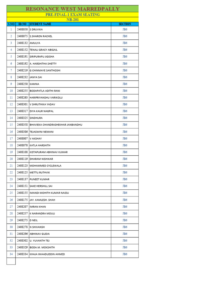 Pre-Final-2 Exam Seating | PDF