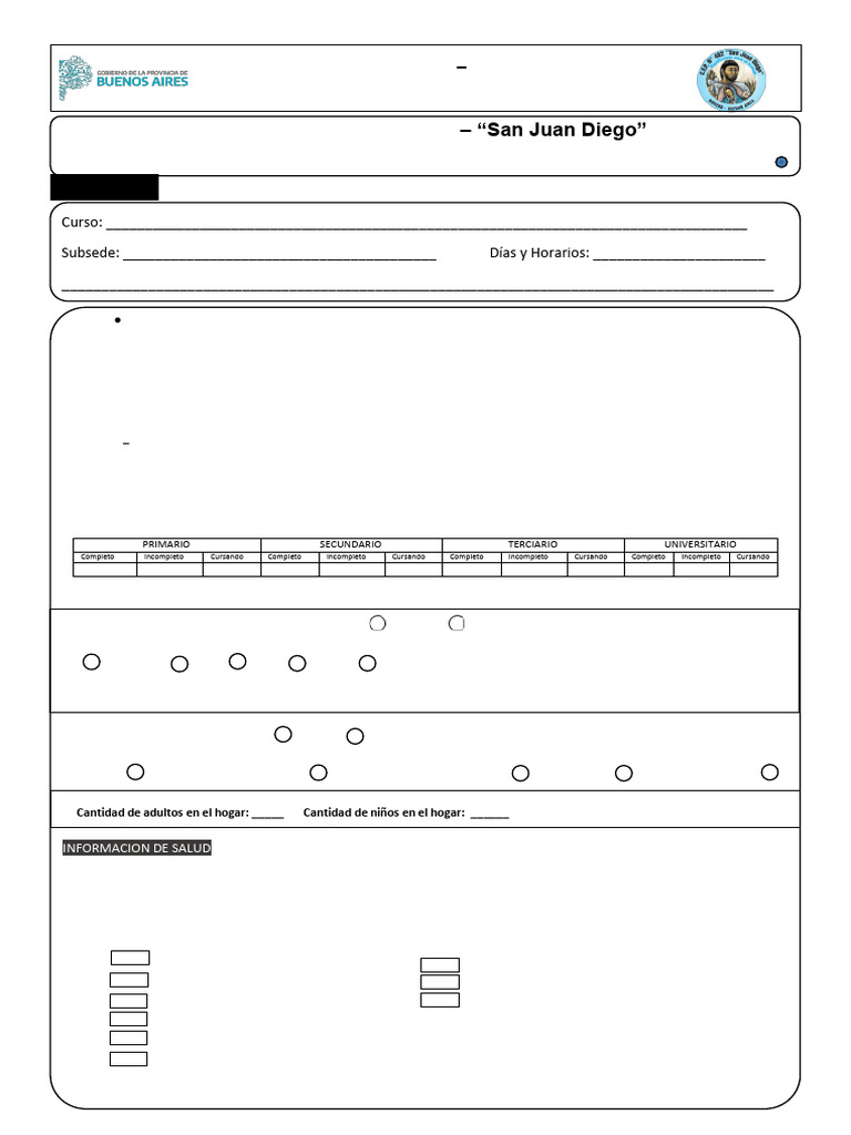 PLANILLA de INSCRIPCION CURSOS 2025 CFP 402 Moreno | PDF