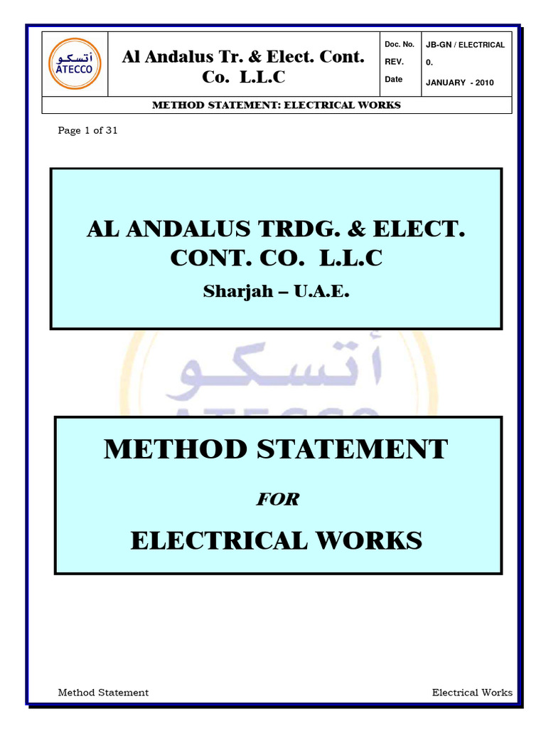 Method Statement For Electrical Works | PDF | Electrical Wiring | Components