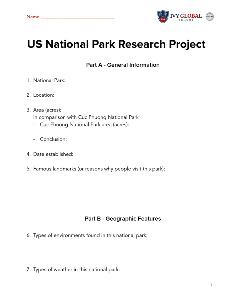 US National Park Research Project | PDF