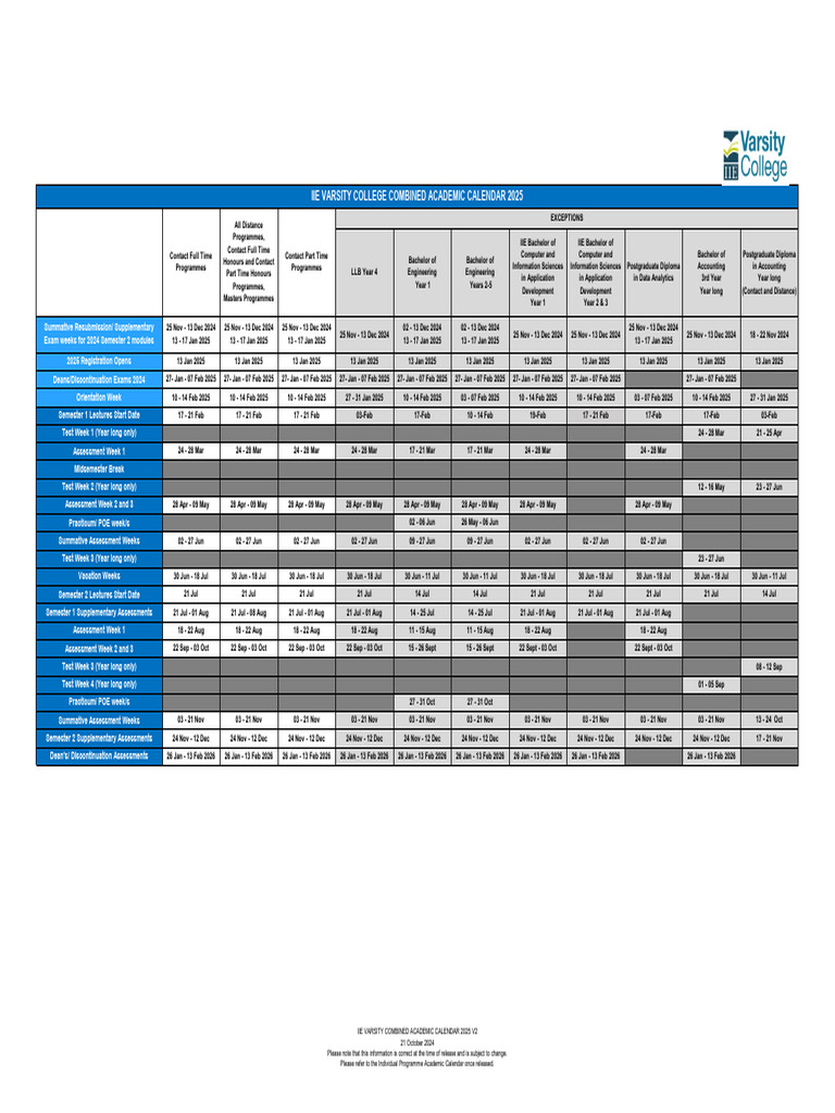 Iie VC Combined Brand Academic Calendar 2025 v2 Final | PDF | Academia ...