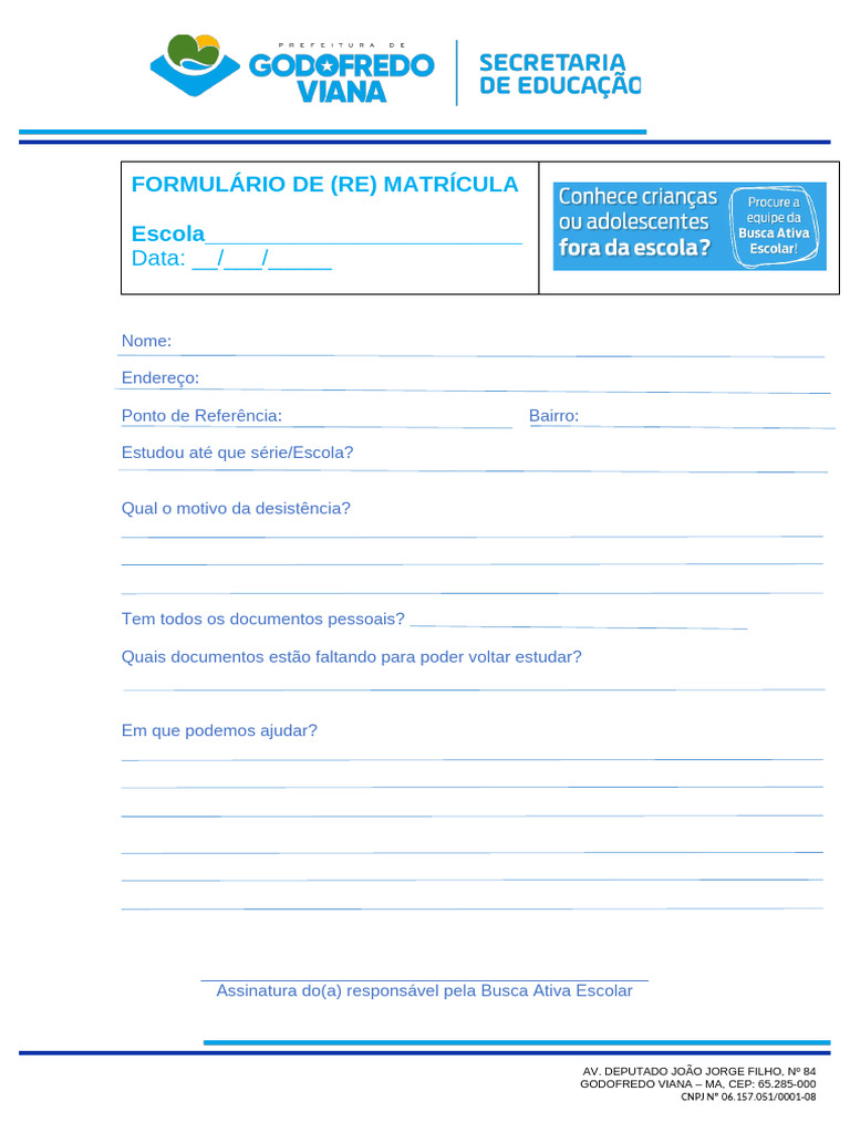 Ficha Busca Ativa Escolar | PDF