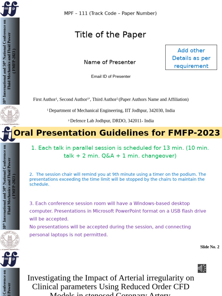 Template For Oral Presentation FMFP 2023 | PDF | Cardiovascular System | Angiology