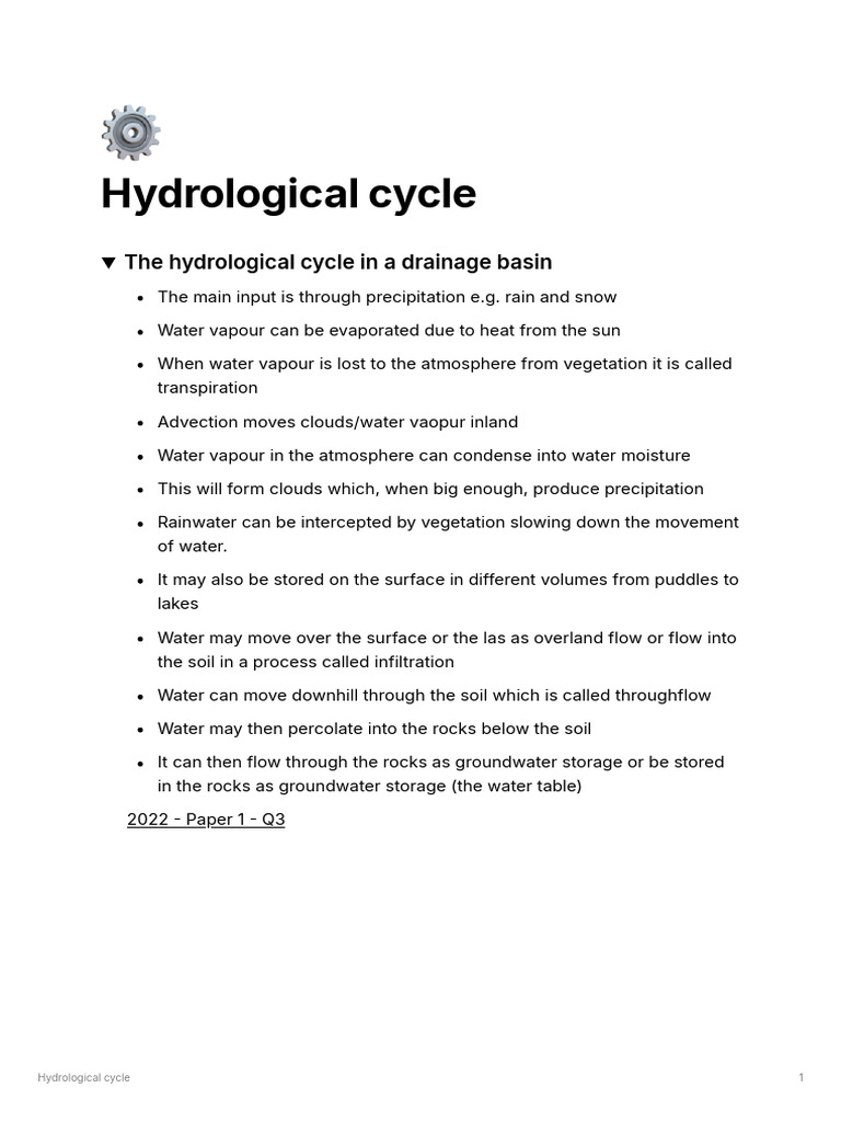 Higher Geography - Hydrological Cycle | PDF