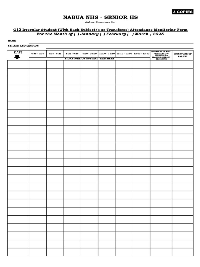 G12 Irregular Student Attendance Form | PDF
