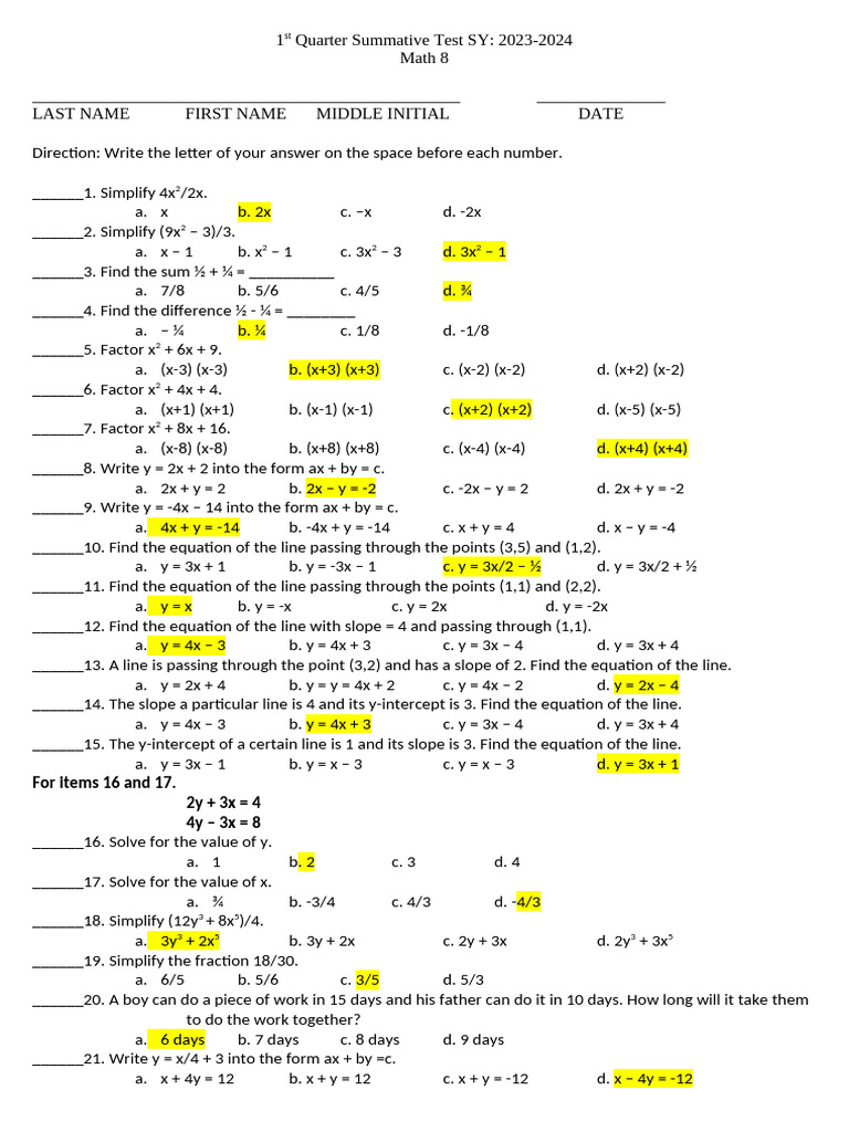 Grade 8 Exam2 | PDF | Mathematics | Mathematical Objects