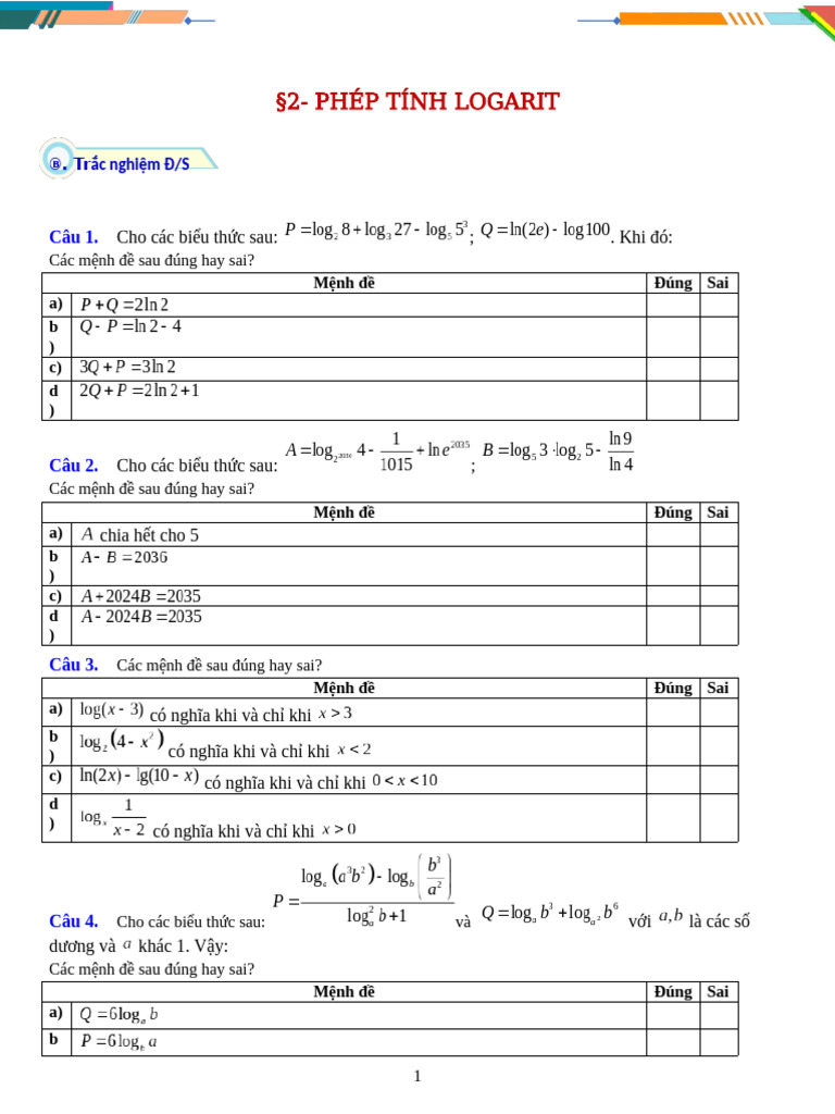 c6 b2 Phep Tinh Logarit S A | PDF