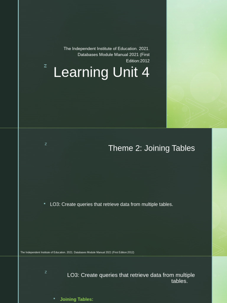 Learning Unit 4 - T2 Joining Tables | PDF | Table (Database) | Computer Data