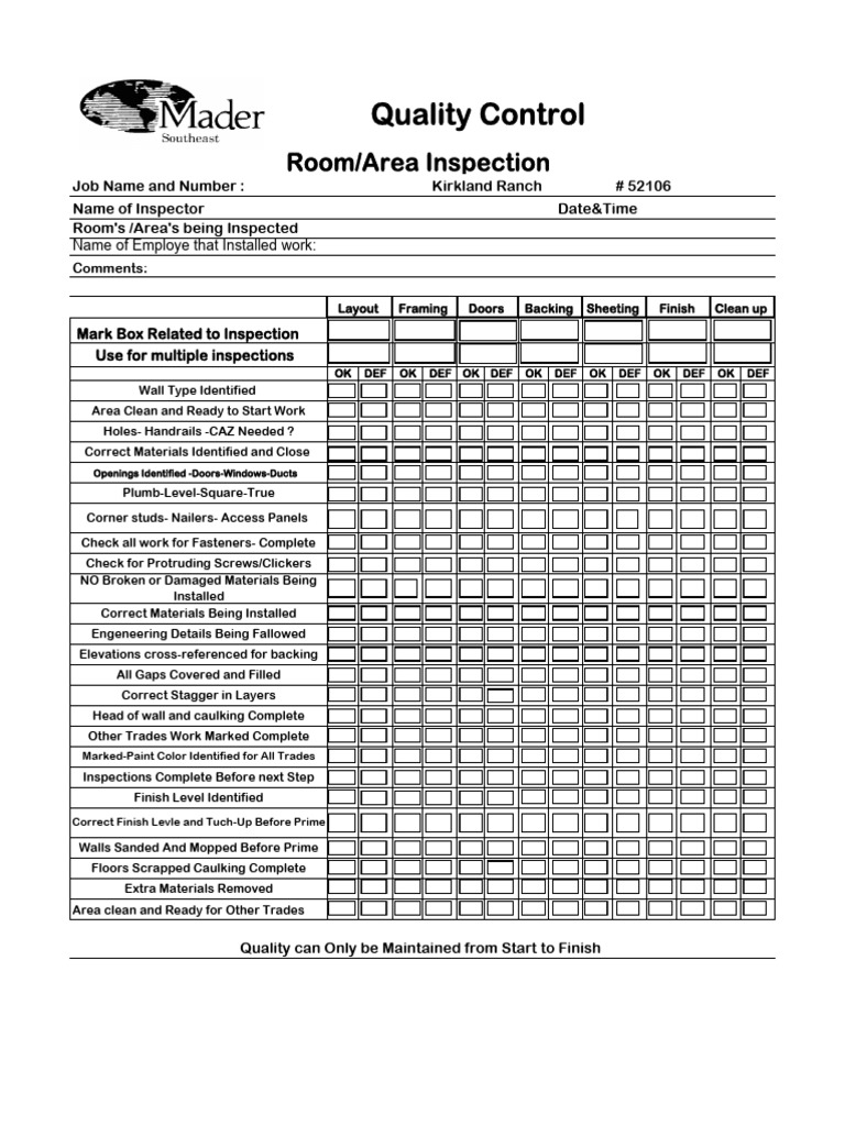 Comprehensive Room Inspection Checklist | PDF