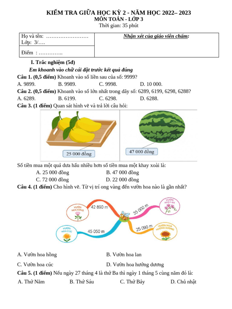 KIỂM TRA GHK 2 lop 3 2023 CD | PDF