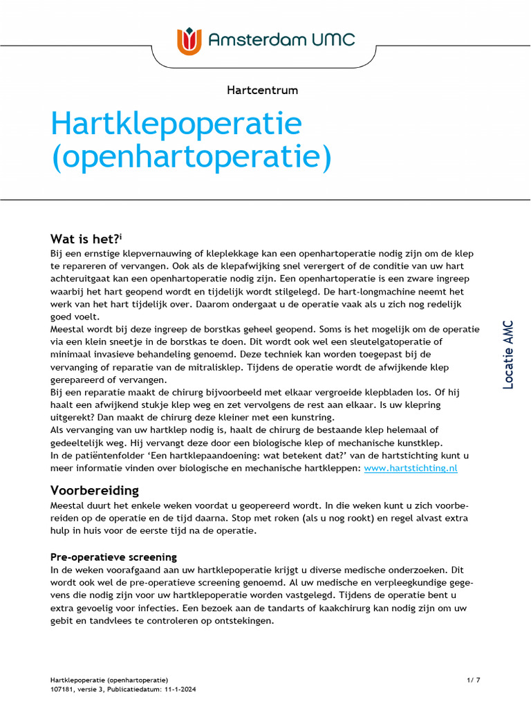 Hartklepoperatie (Openhartoperatie) | PDF