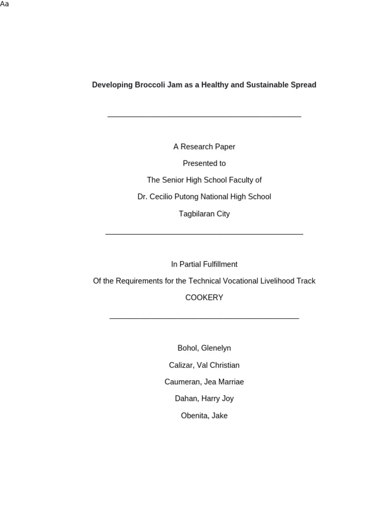 Developing Broccoli Jam As A Healthy and Sustainable Spread | PDF ...