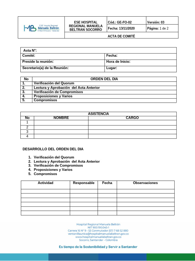 Ge-Fo-02 Acta de Comité | PDF