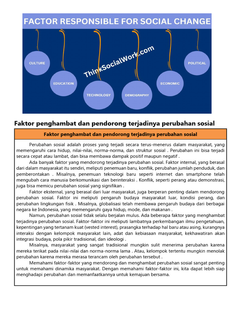 Faktor Pendorong Penghambat Perubahann Sosial. | PDF