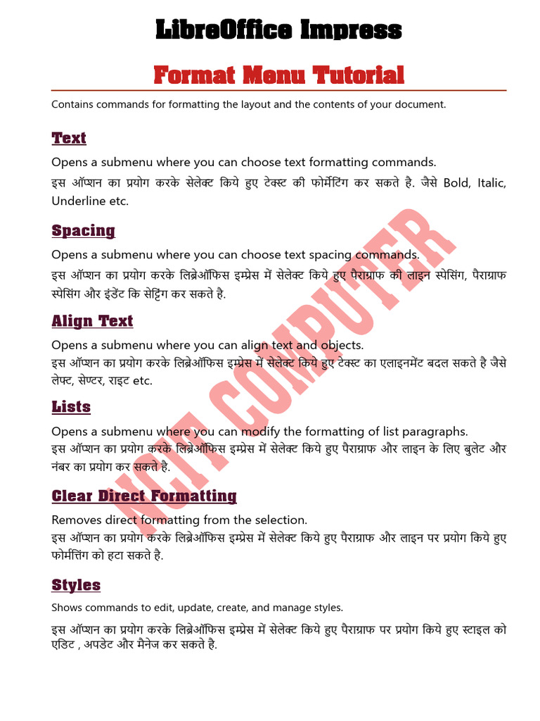 Impress Format Menu | PDF