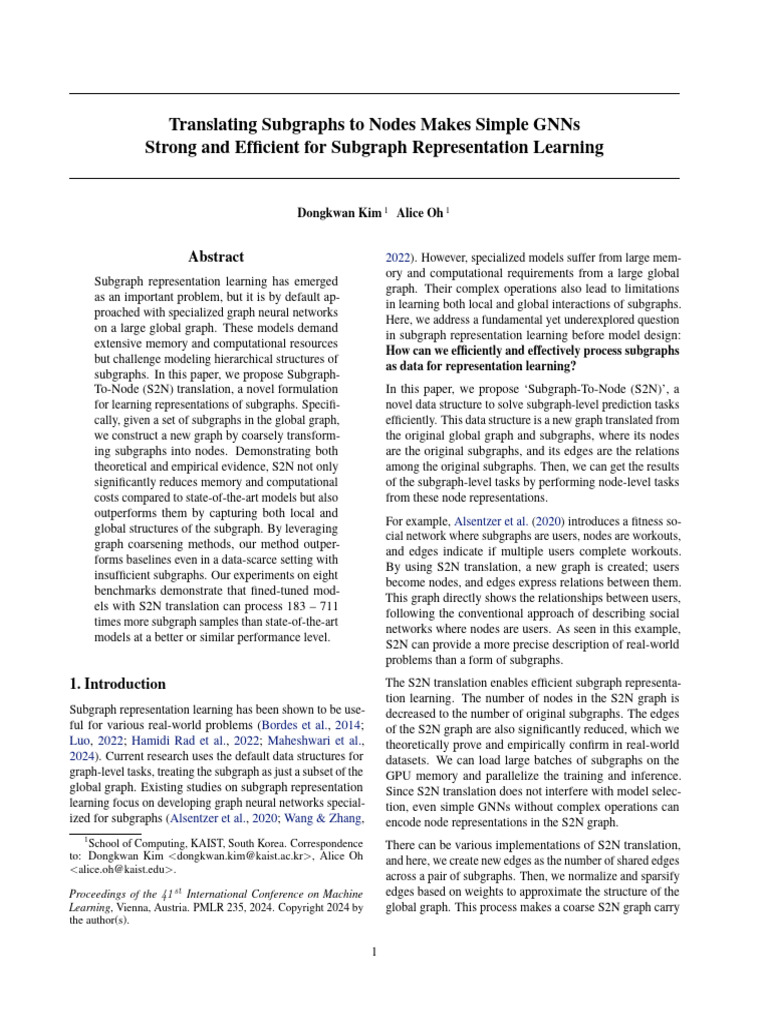 (ICML2024) Translating Subgraphs To Nodes Makes Simple GNNs | PDF | Computing