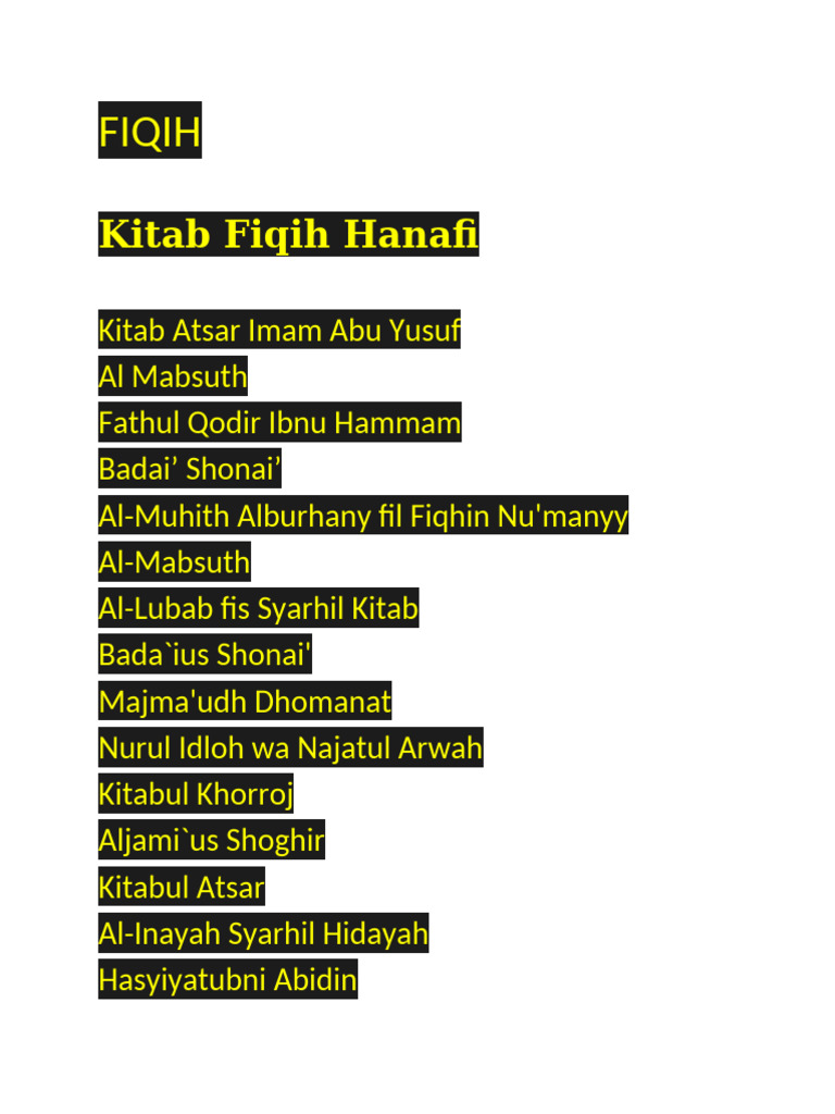 Rujukan Kitab Fiqih Mazhab Hanafi | PDF