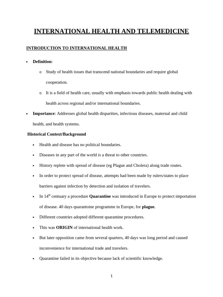 INTERNATIONAL HEALTH AND TELEMEDICINE | PDF | Global Health | Health Policy